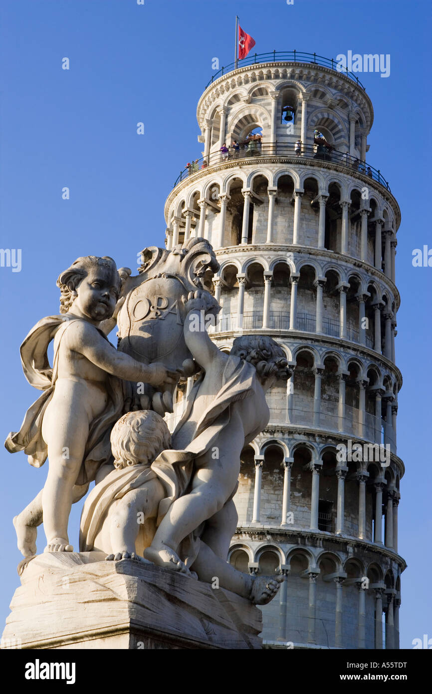 Statue and Leaning Tower of Pisa Tuscany Italy Stock Photo - Alamy