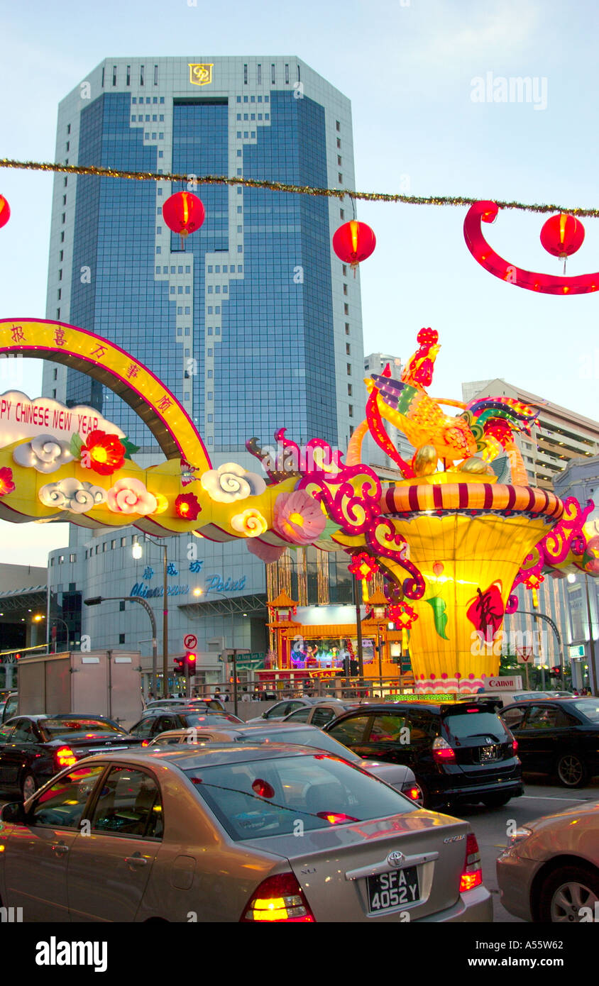 Chinatown street decorations for the Singapore festival of Chinese New ...