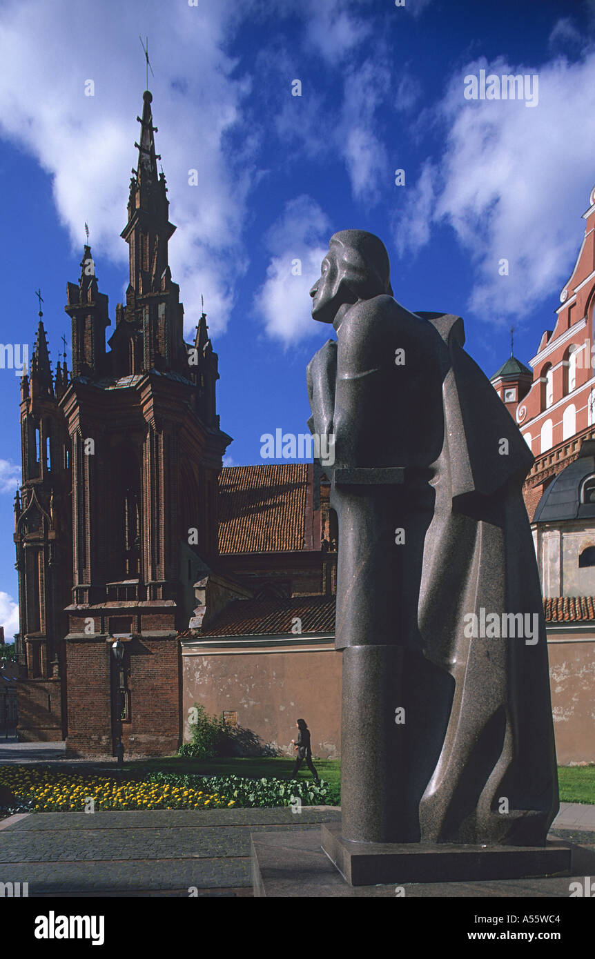 St Anne s Church and Statue of Adam Mickiewicz Vilnius Lithuania Stock ...