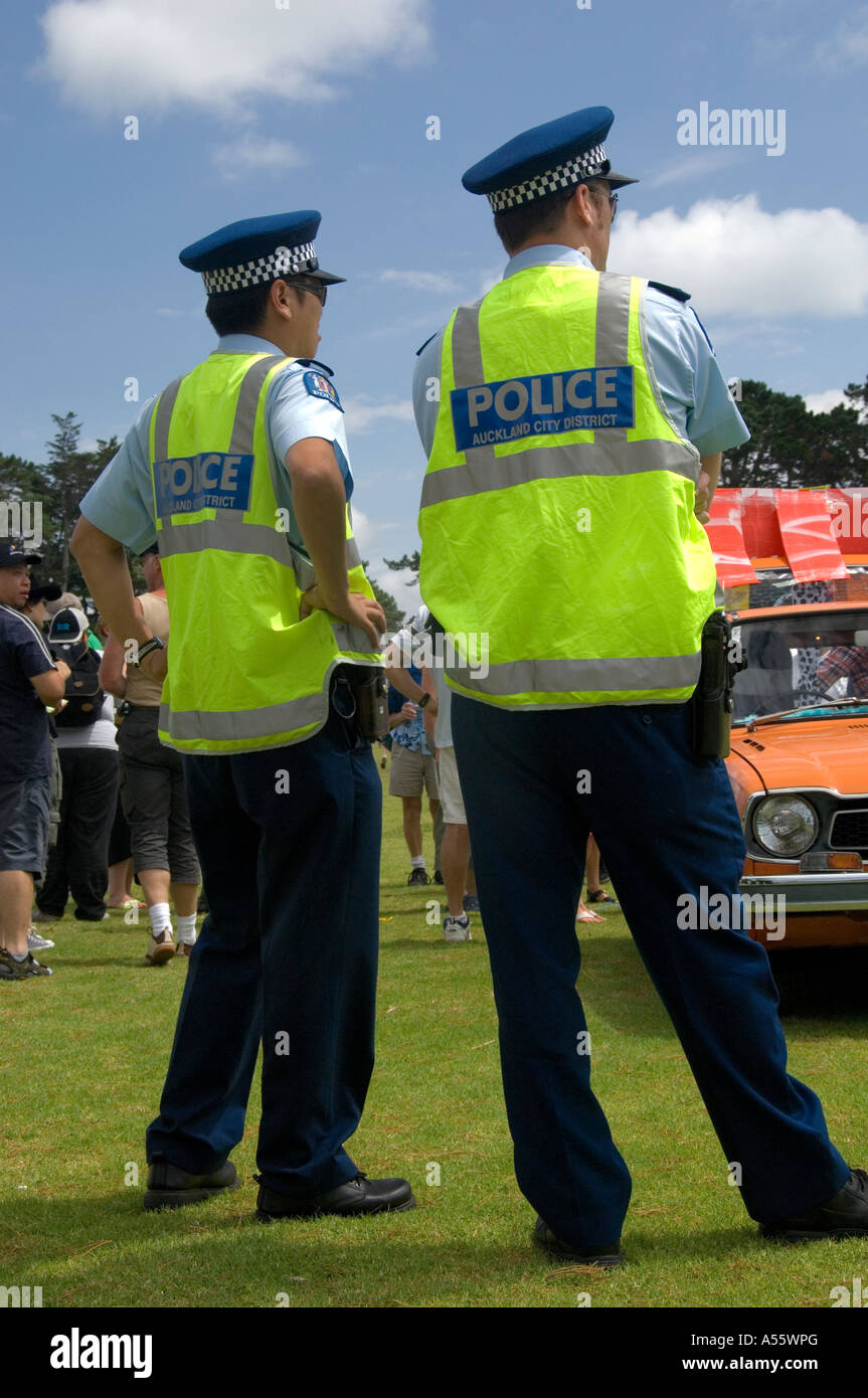 New Zealand police officers in dayglo jackets on duty at music concert ...