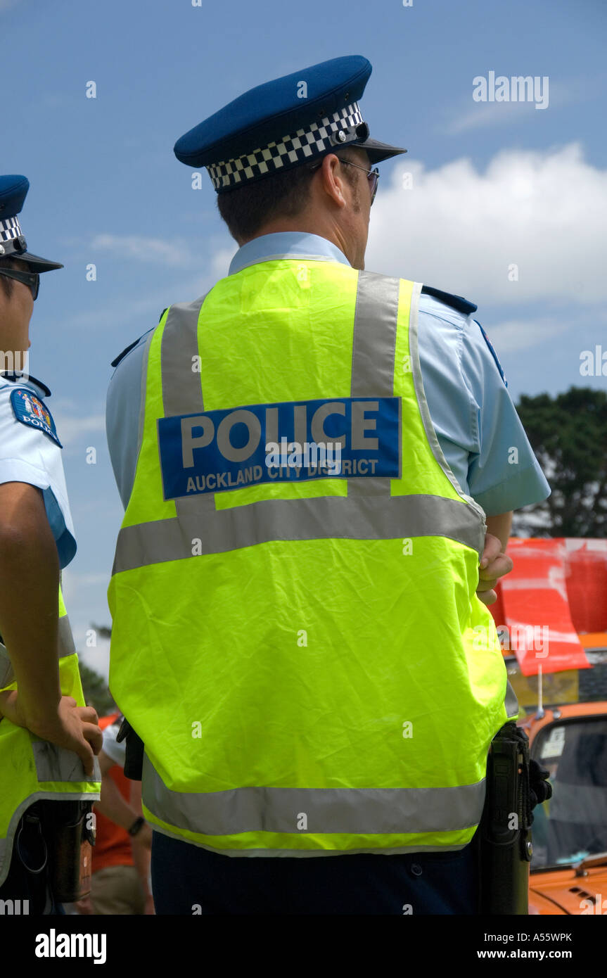 New Zealand police officers in dayglo jackets on duty at music concert ...