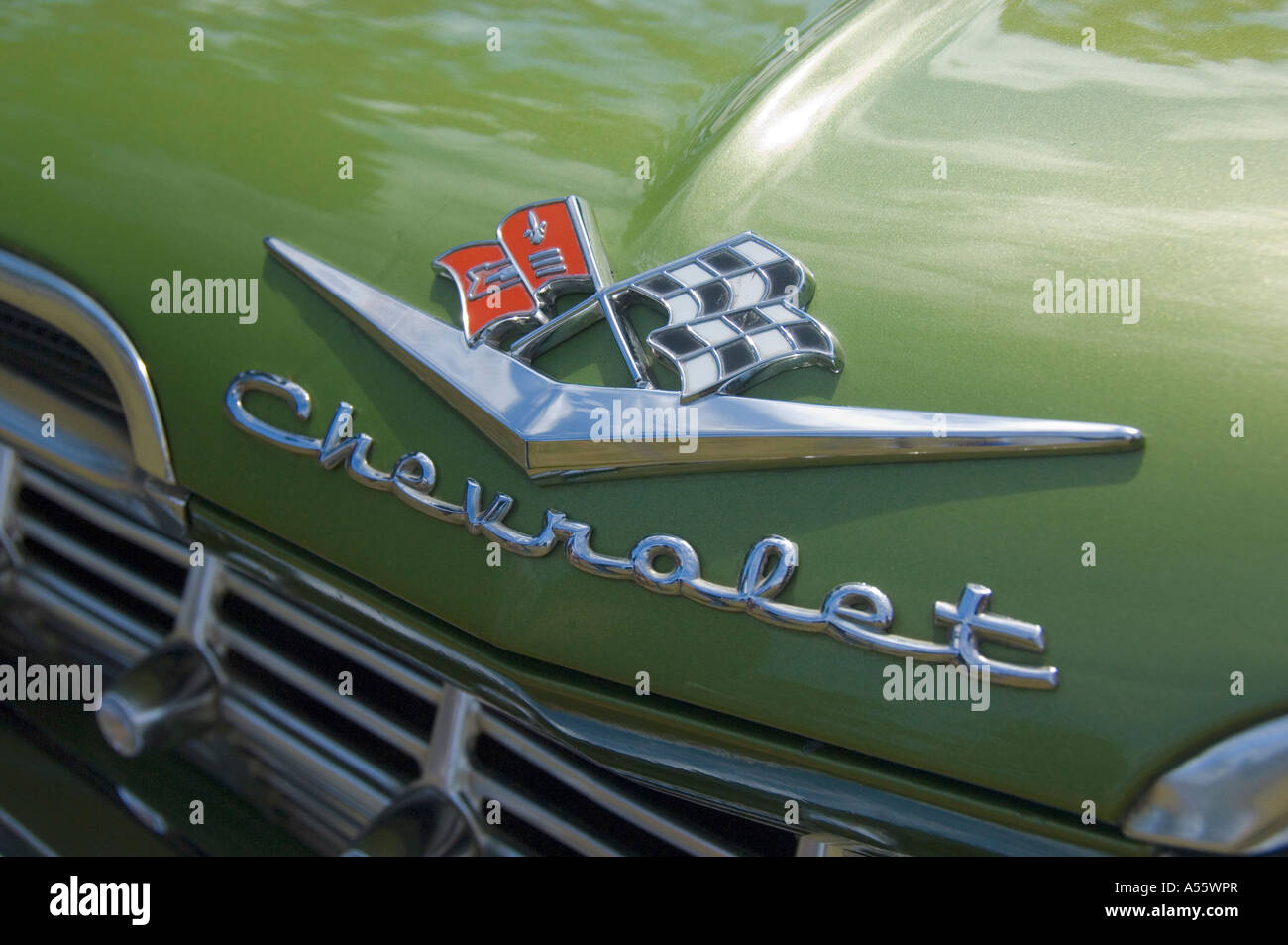 Classic green Chevrolet radiator grill and emblem Stock Photo - Alamy