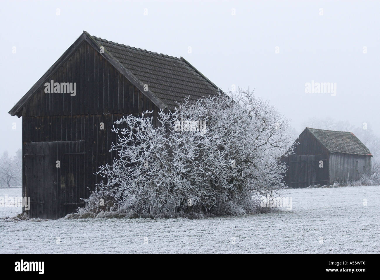 Field hovels with white frost Stock Photo - Alamy