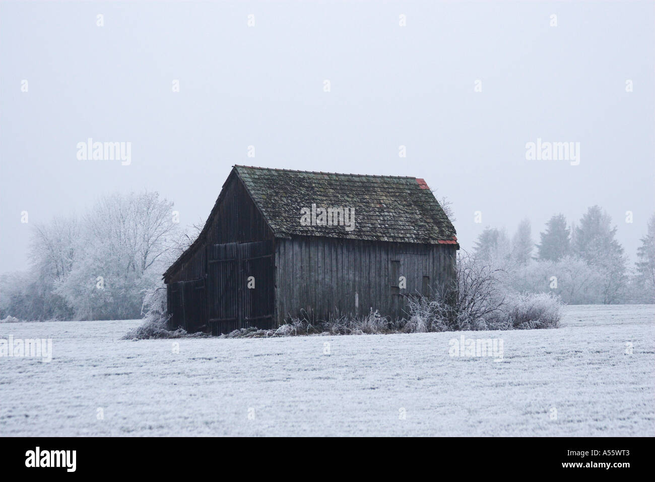 Field hovels with white frost Stock Photo - Alamy