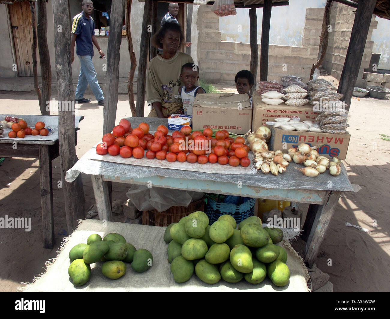 Painet is1805 zambia small shop mongu outdoor market selling tomatoes ...