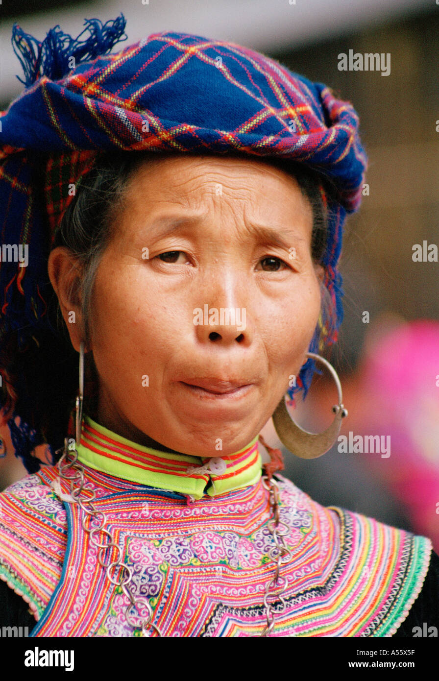 Portrait of a woman of the Hmong Tribe in traditional dress at the ...