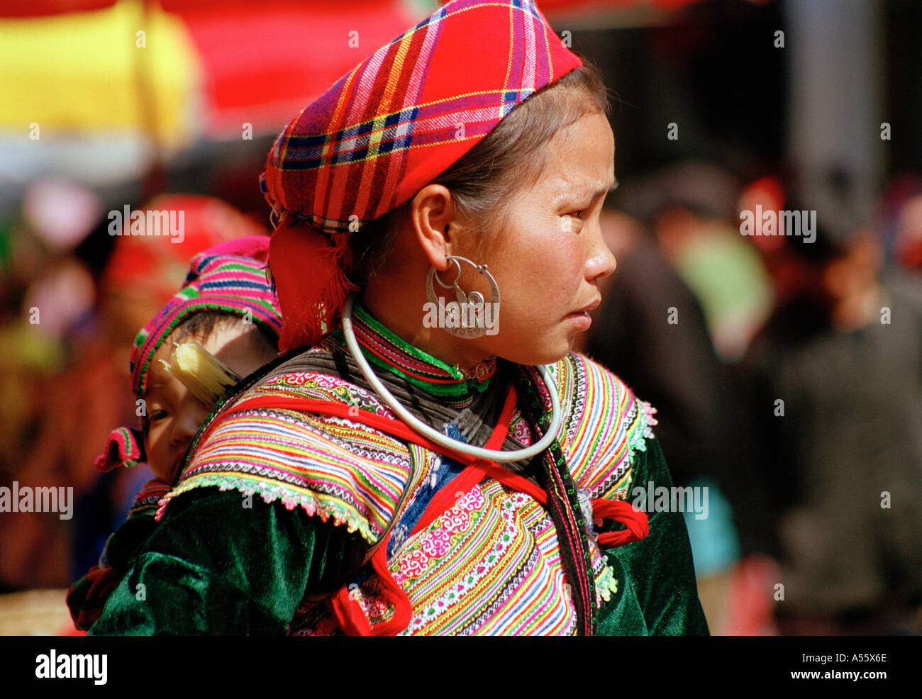 Portrait of a woman of the Hmong Tribe in traditional dress at the ...