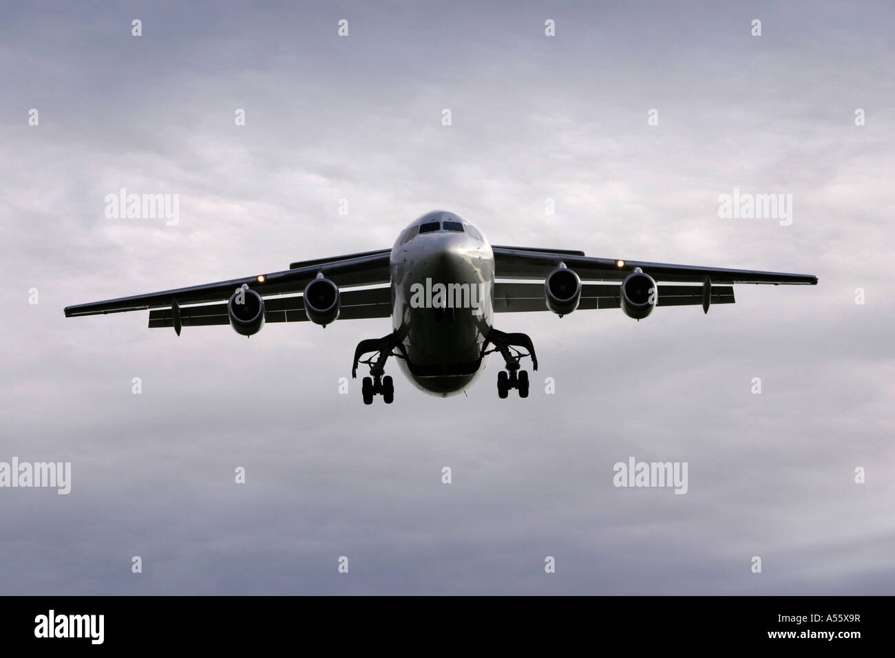 BAe 146 on landing approach at Birmingham International UK Stock Photo ...