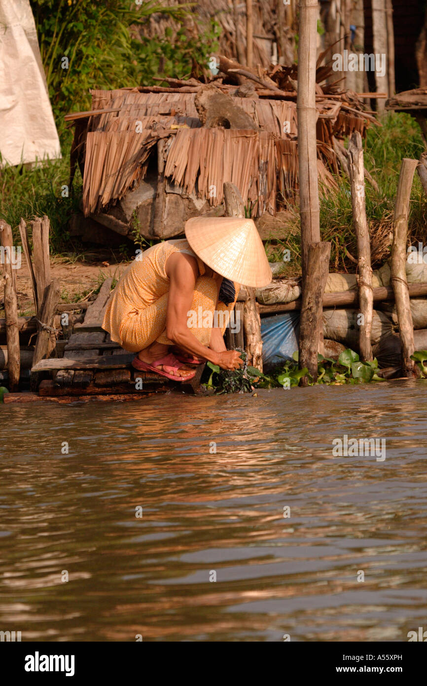 Vietnamese woman,washing in river Stock Photo - Alamy