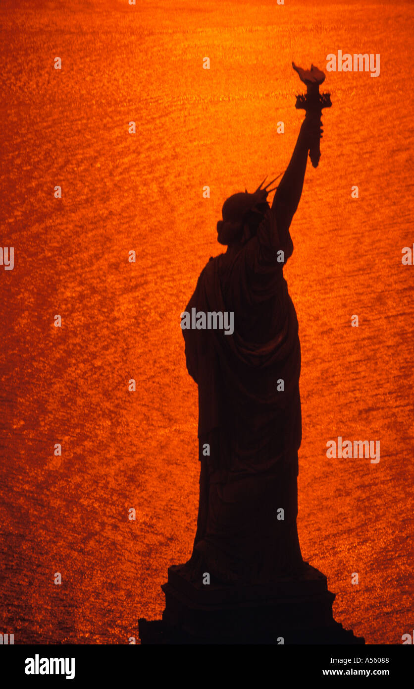 aerial view Statue of Liberty sunset Stock Photo - Alamy