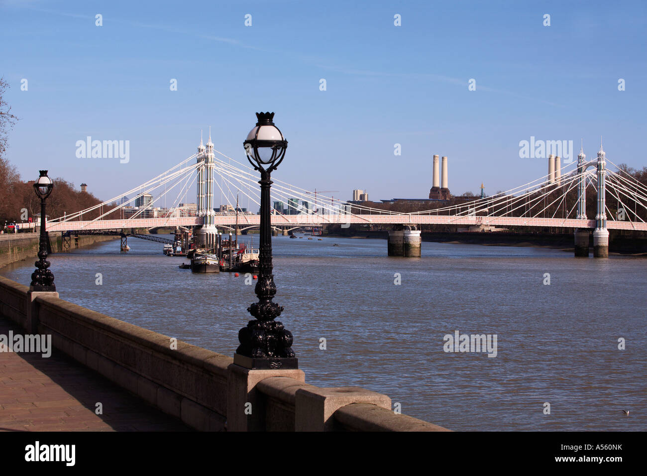 uk london battersea a view of the albert bridge from chelsea embankment ...