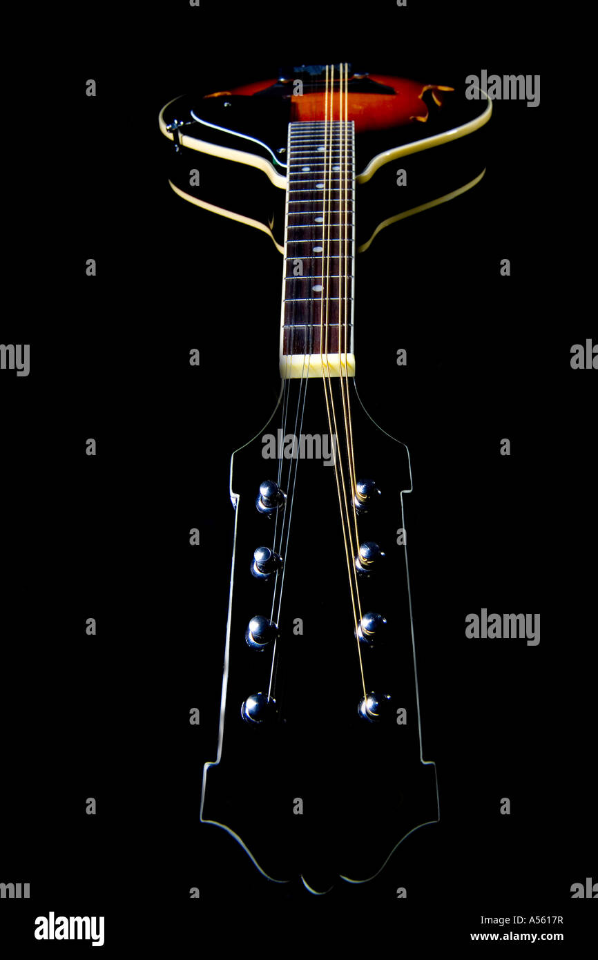wide angle view of mandolin on black background Stock Photo - Alamy