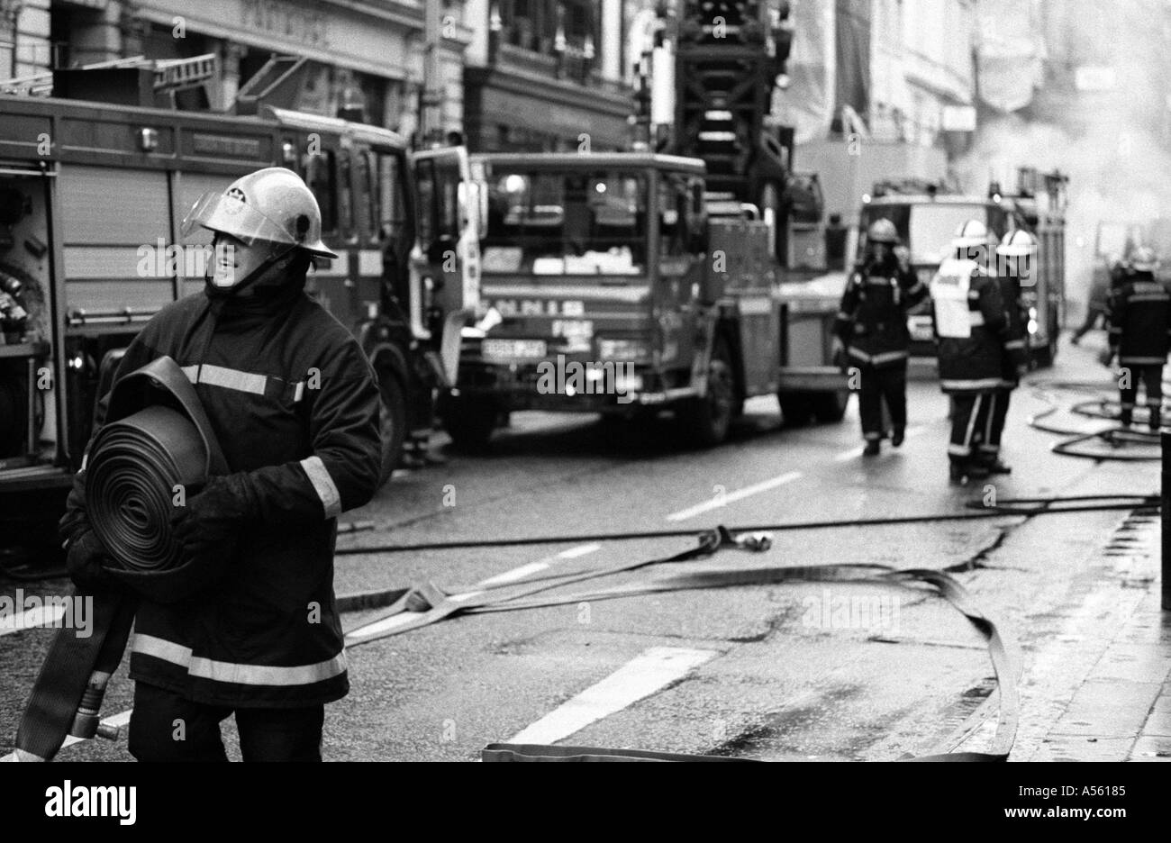 Firefighter at shop fire Bond Street London Stock Photo - Alamy