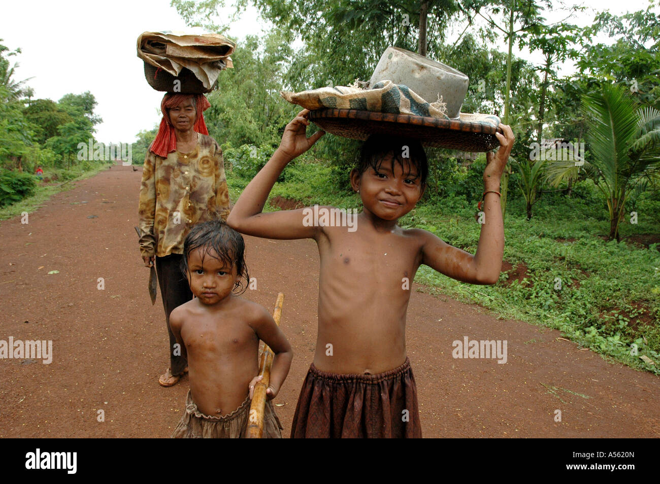 Painet ix1964 cambodia woman children walking country raod kampong cham ...