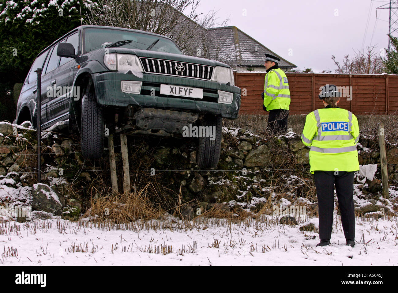 Grampian Police officers at the scene of a 4x4 crash in Aberdeen ...