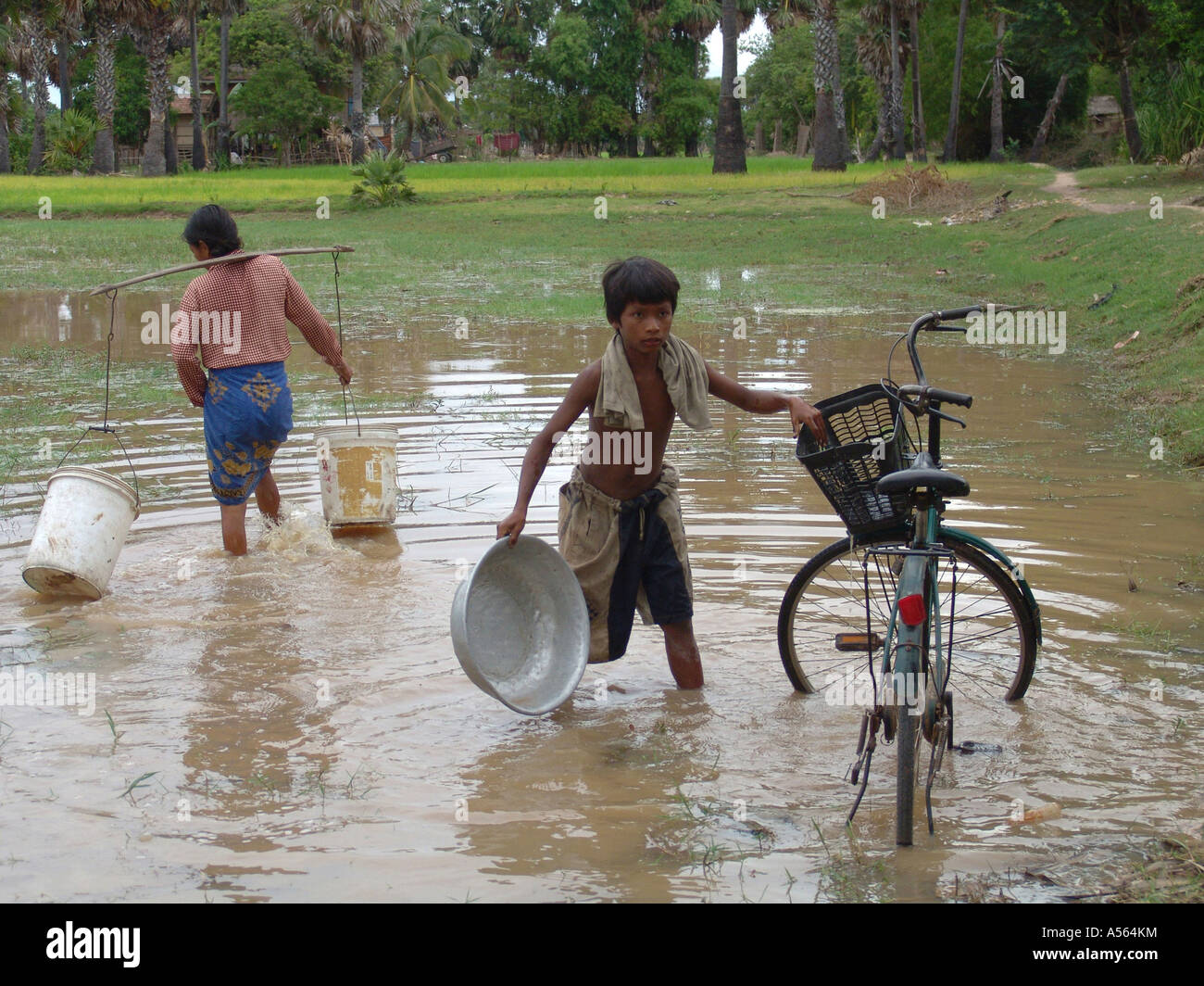 Painet ix2133 cambodia village pond kampong cham country developing ...