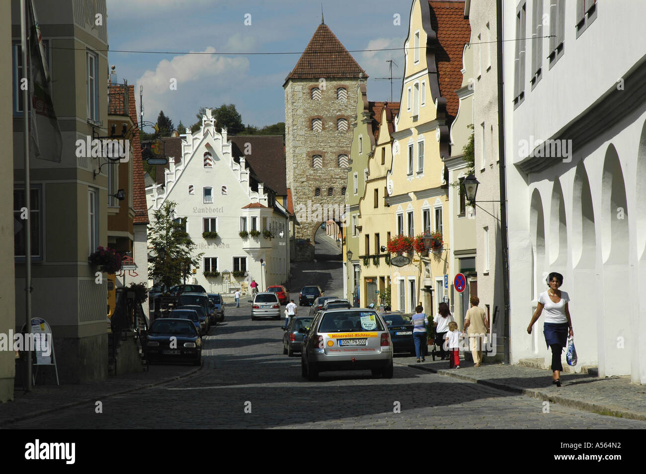 Wemding with parish church and tower of the city wall in the nature ...