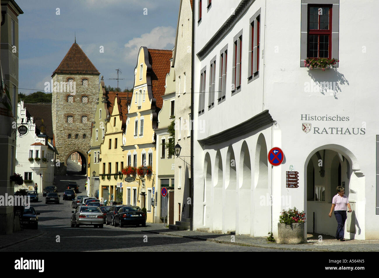 Wemding with parish church and tower of the city wall in the nature ...