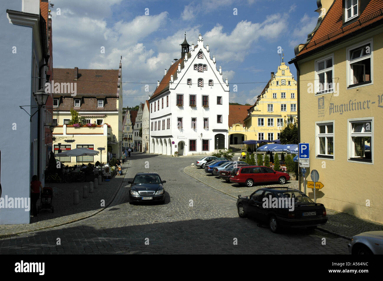 The market place in Wemding in the nature park Altmuehltal in Bavaria ...