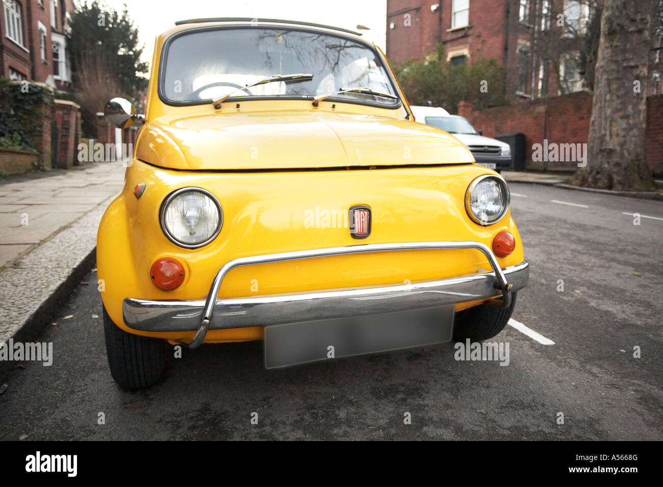 Yellow Fiat 500 car in London UK Stock Photo - Alamy