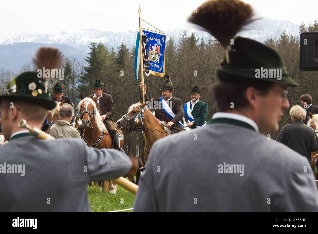 traditional Georgiritt at Hub chapel Penzberg Upper Bavaria Germany ...