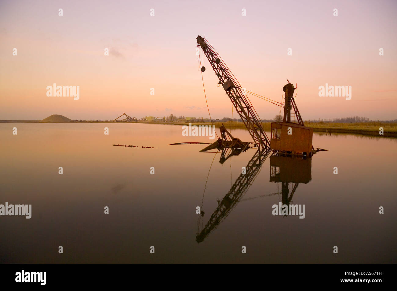 Old crane in flooded gravel pit Higham Kent Stock Photo - Alamy