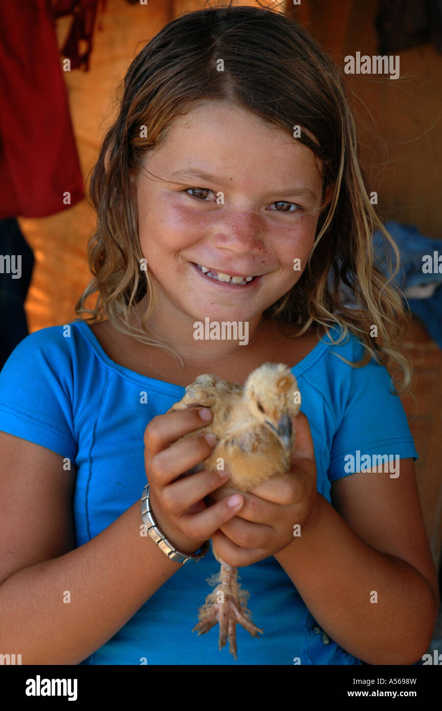 Painet iy8047 brazil girl kid holding baby chicken nova canaa ...
