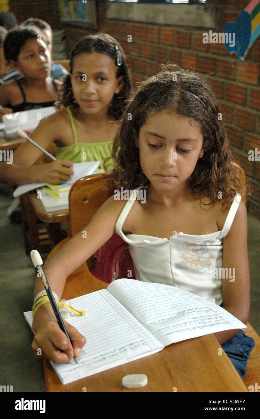 Painet iy8092 girl kid child writing class classroom brazil primary ...