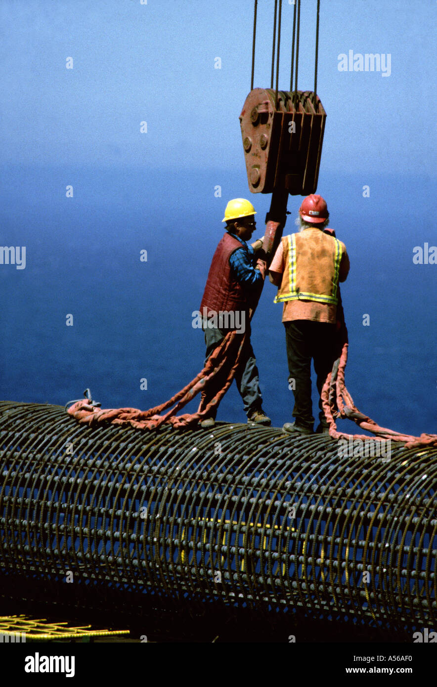 Construction workers re building bridge on Highway One California Stock ...