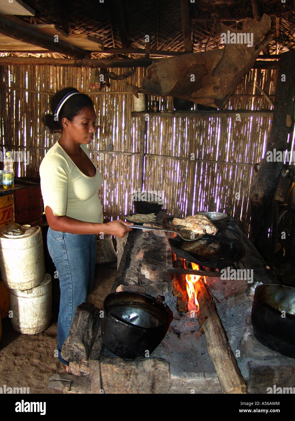 Painet iy8234 colombia jasmine abufe grilling fish woodstove house rio ...