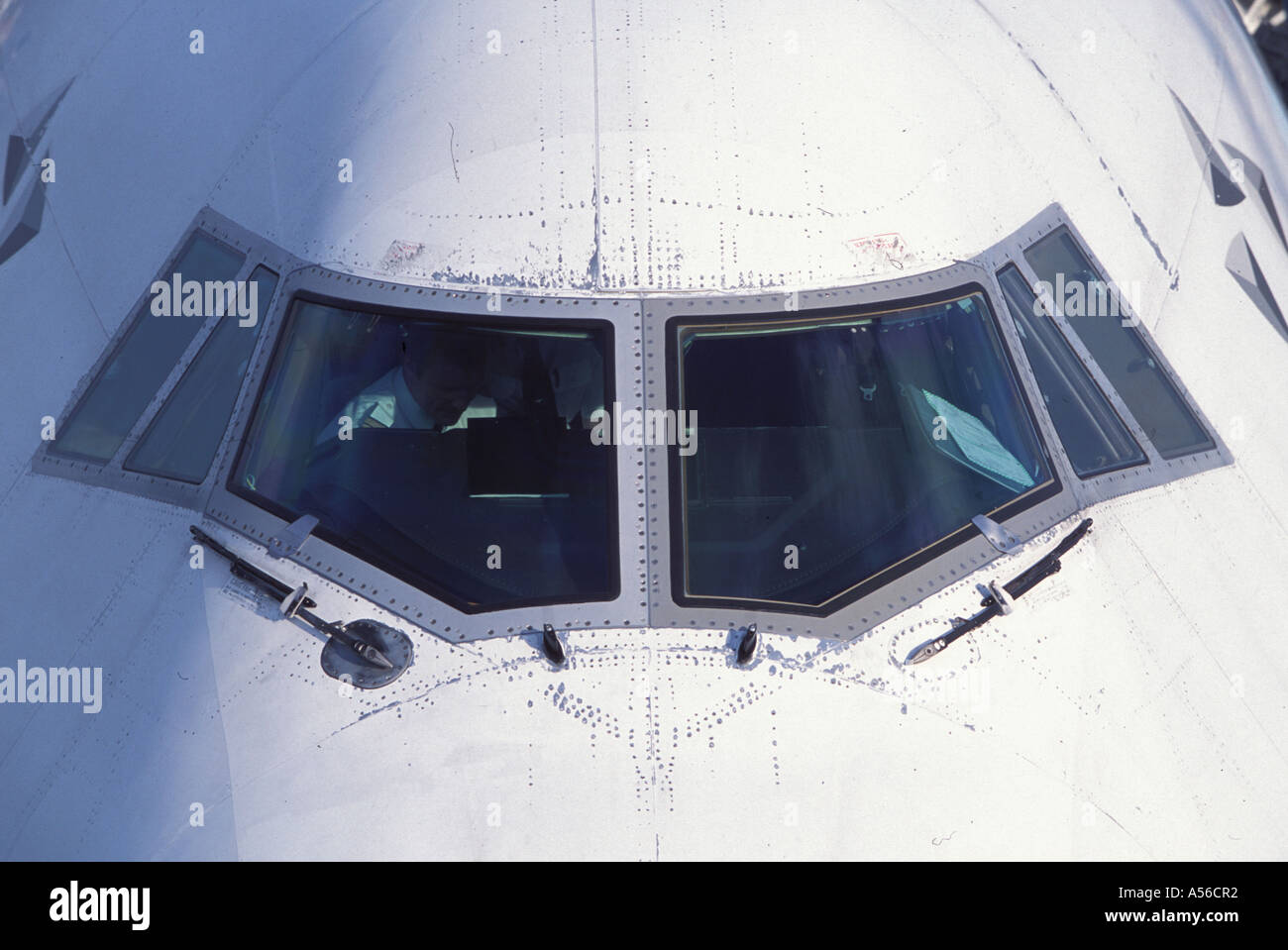 Airport , View inside a cockpit of a Lufthansa passenger jet with ...