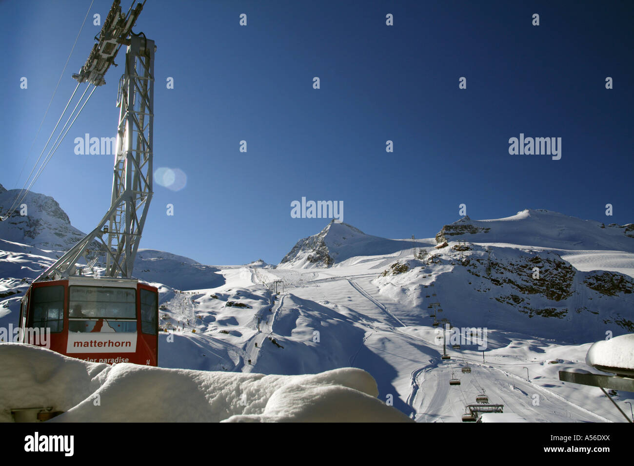 Cabin lift and slopes of the Swiss ski resort of Zermatt Stock Photo ...