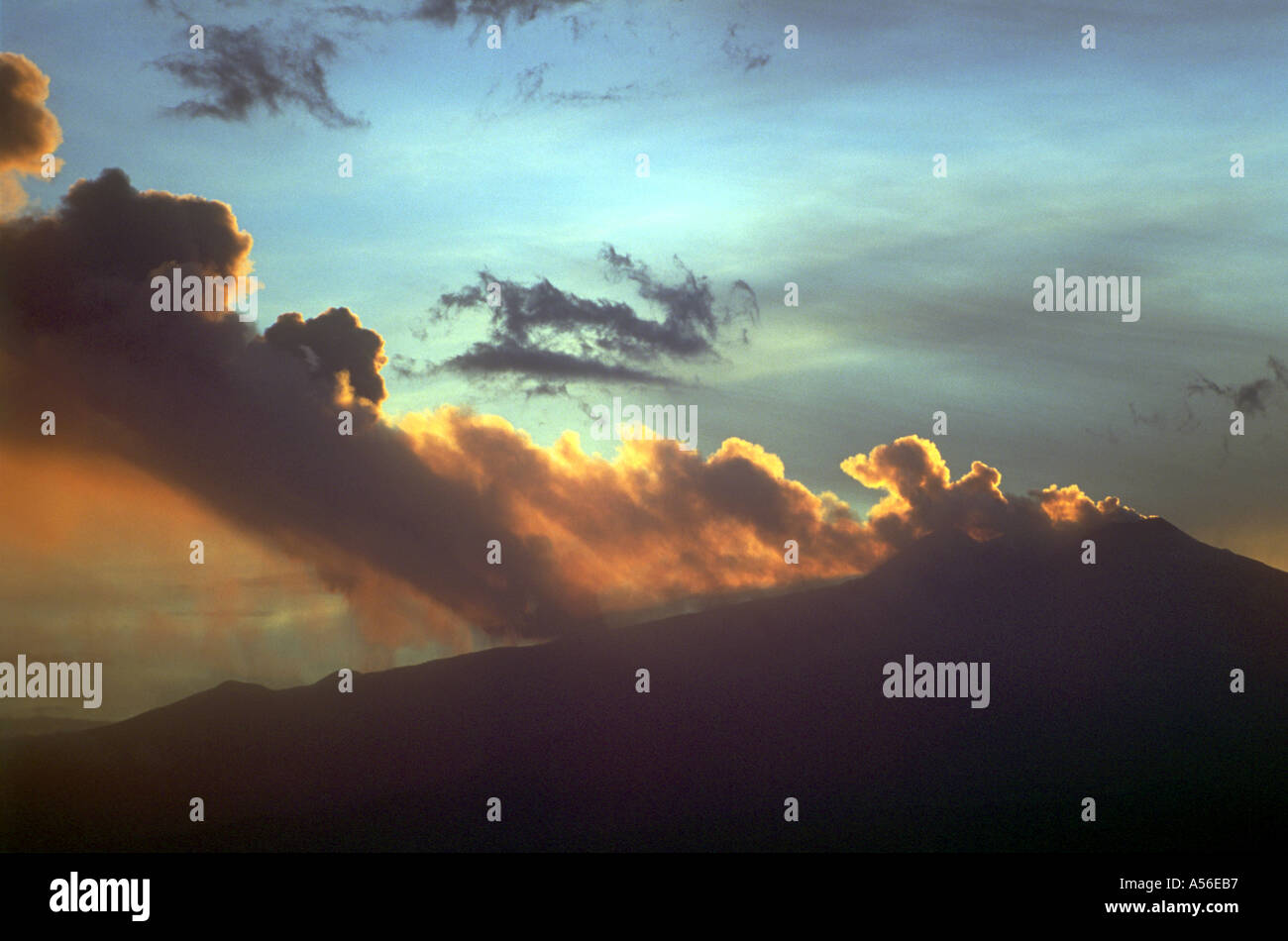 Mount Etna eruption creating spectaular sunset colour Stock Photo - Alamy
