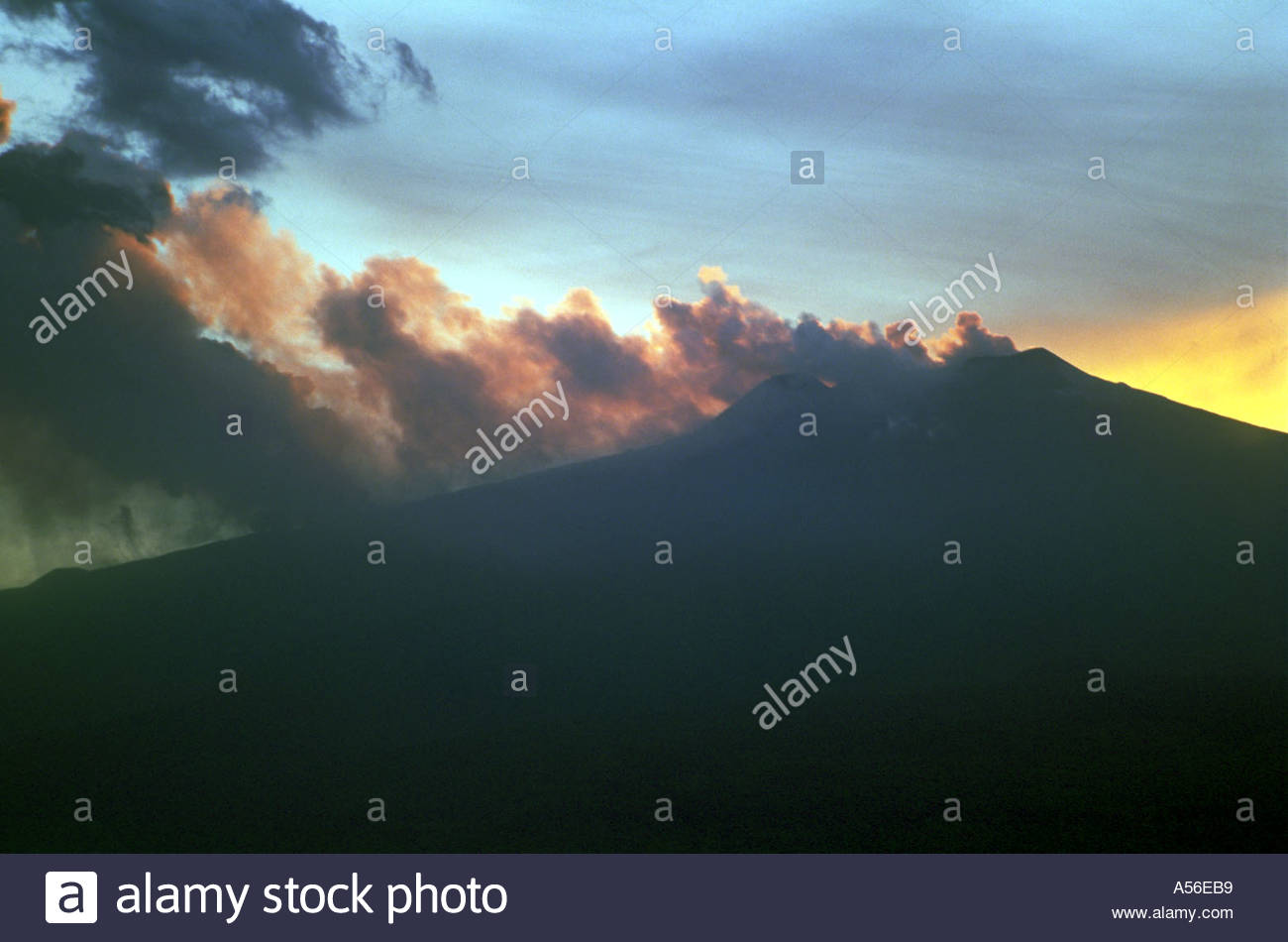 Mount Etna eruption creating spectaular sunset colour Stock Photo - Alamy