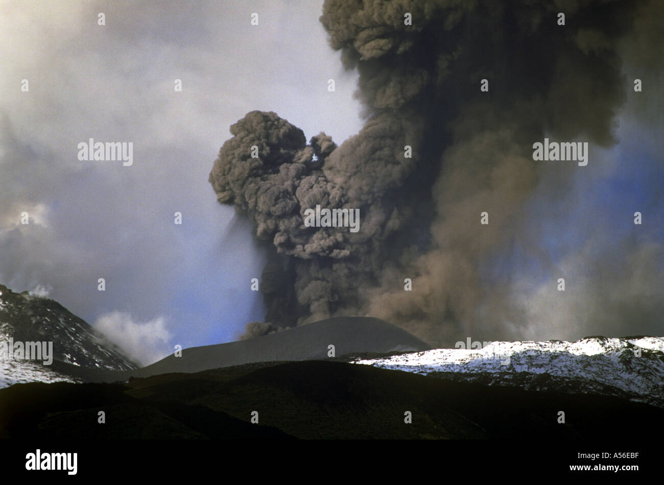 Mount Etna cinder cone and ash erupting Stock Photo - Alamy
