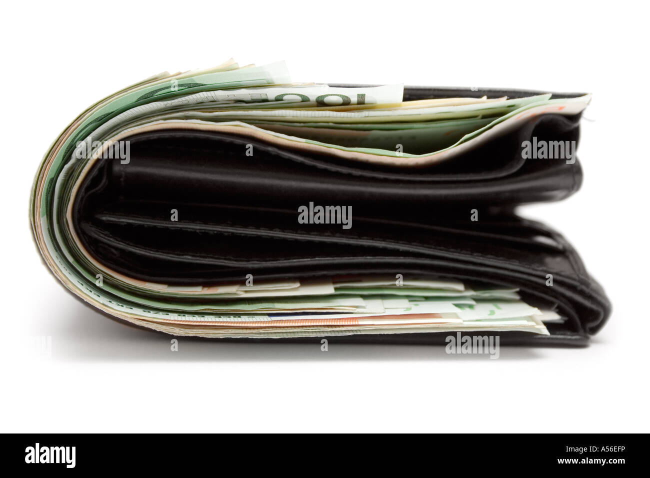 Stuffed leather wallet isolated on a white background Stock Photo - Alamy