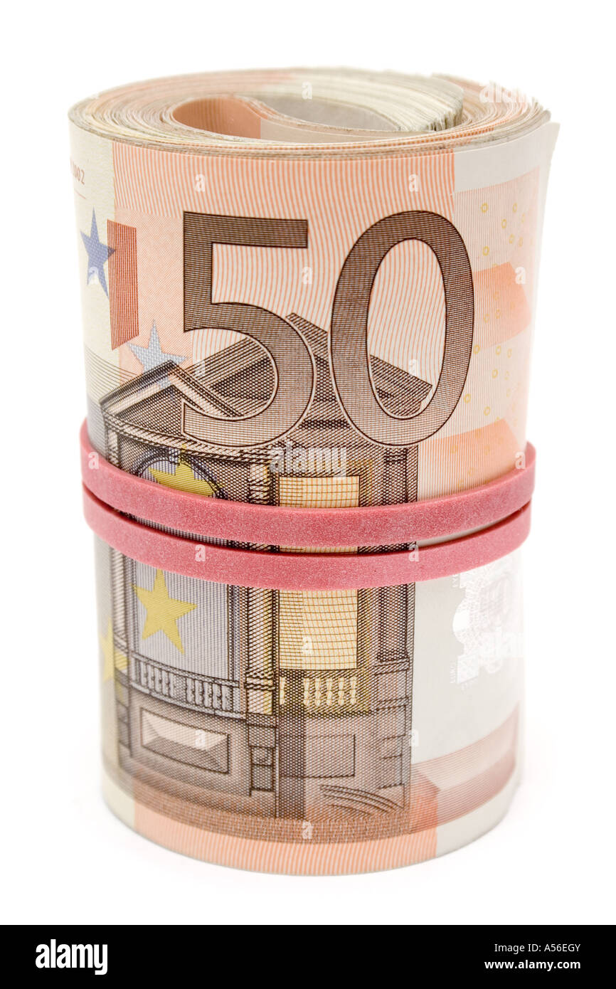 Rolled Euros isolated on a white background Stock Photo - Alamy