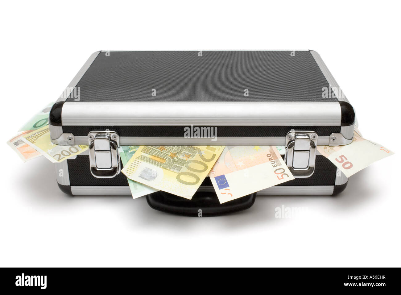 Suitcase full of Euro banknotes. Isolated on a white background Stock ...