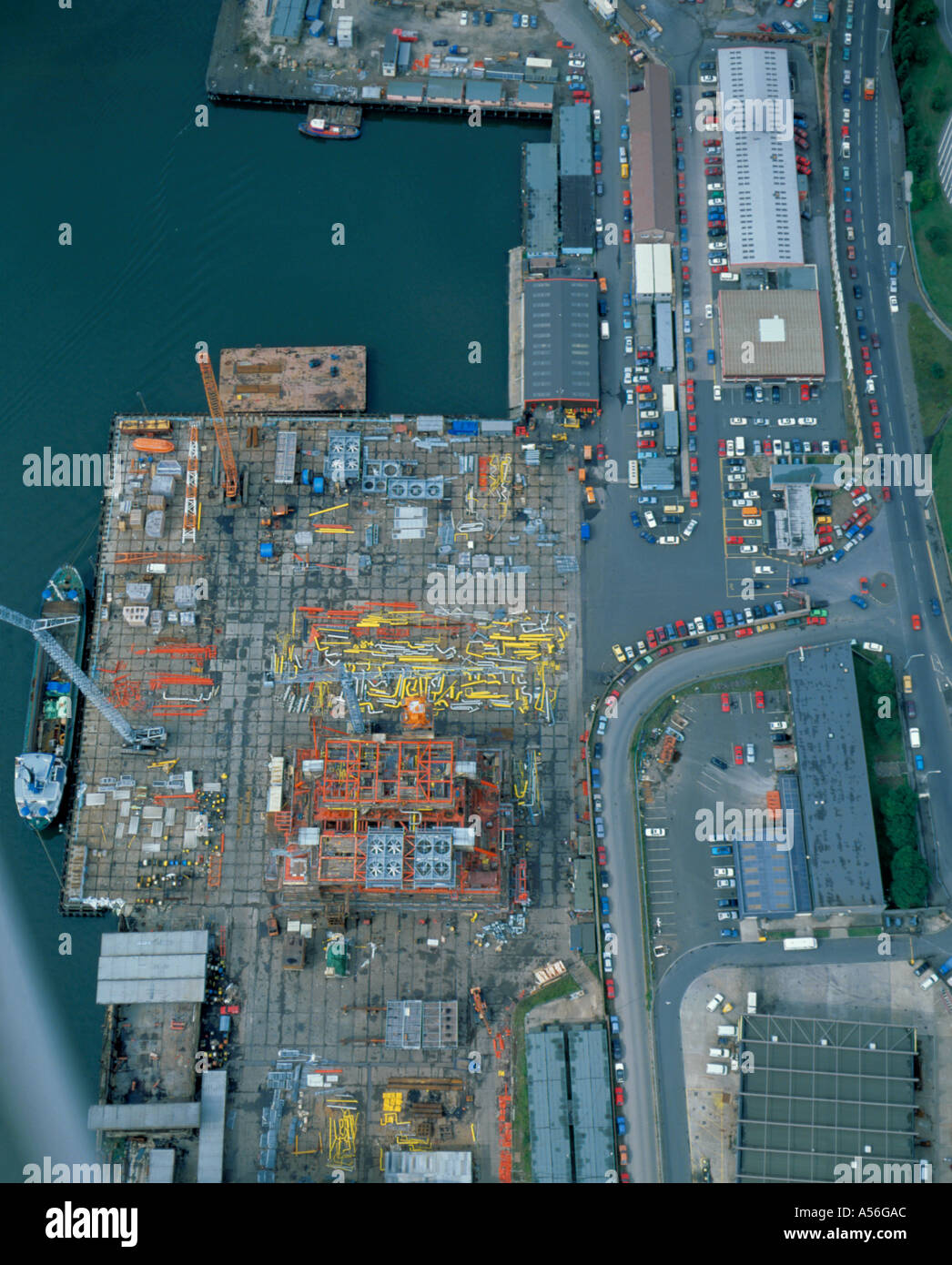 Aerial view of offshore industry fabrication yard at Howdon, Tyneside ...