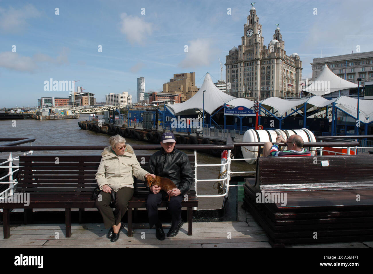Liverpool, England. The Liver Building and shoreline seen from the ...