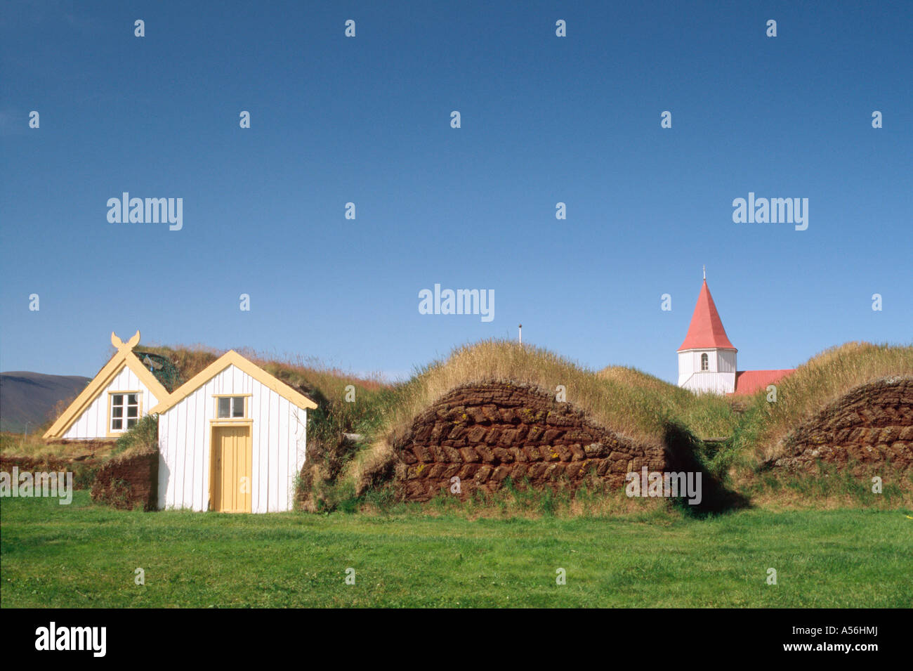 Iceland, Glaumbaer, Peat grange-museum Stock Photo - Alamy