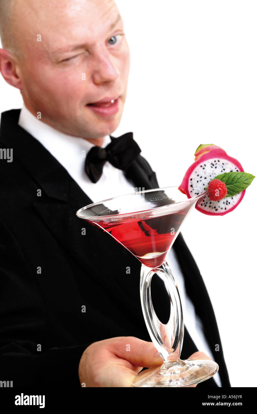 Bartender serving cocktail, portrait, tilt view Stock Photo - Alamy