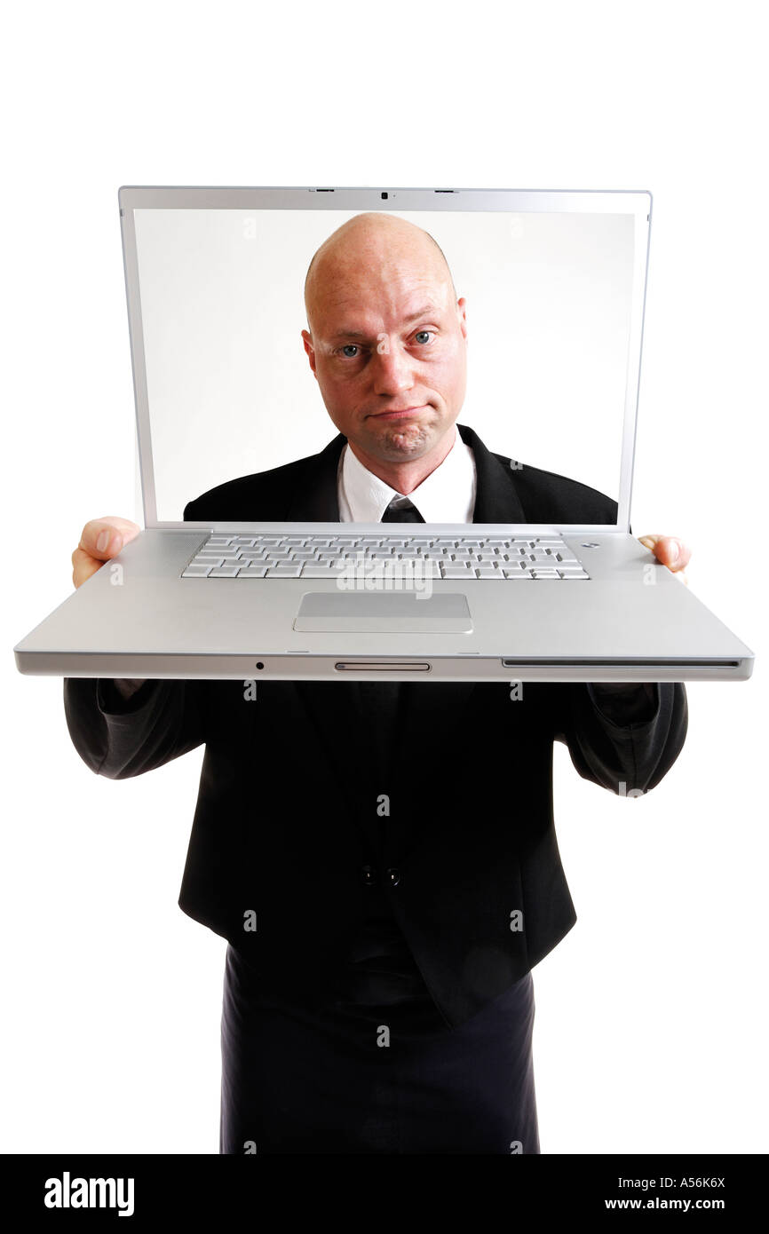 Man looking through screen of lap top Stock Photo - Alamy