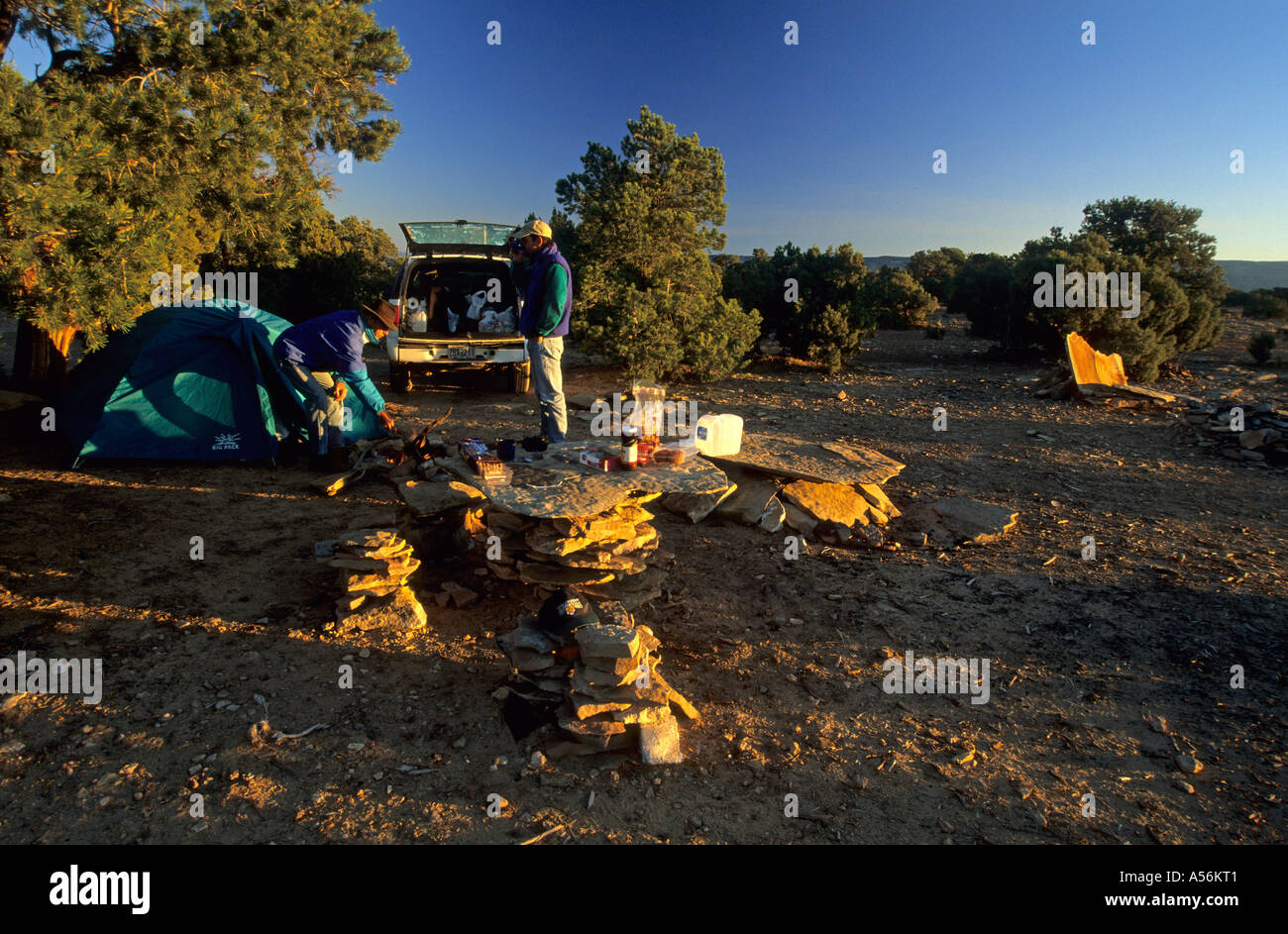Camp with campfire in the San Rafael Swell, Utah, USA Stock Photo - Alamy