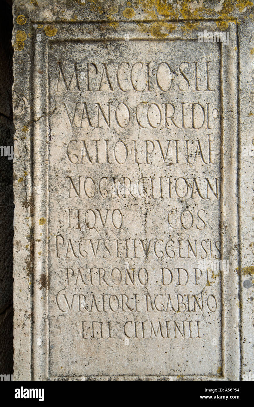Inscription on a carved tablet at the theatre, Dougga Roman Ruins ...