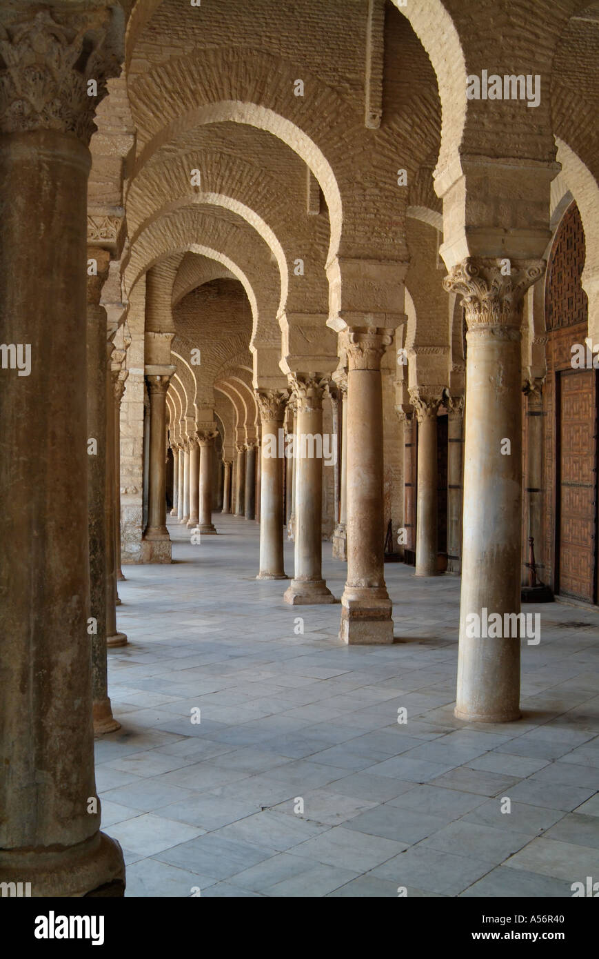 Columns inside the courtyard of the Great Mosque (or Sidi Okba Mosque ...