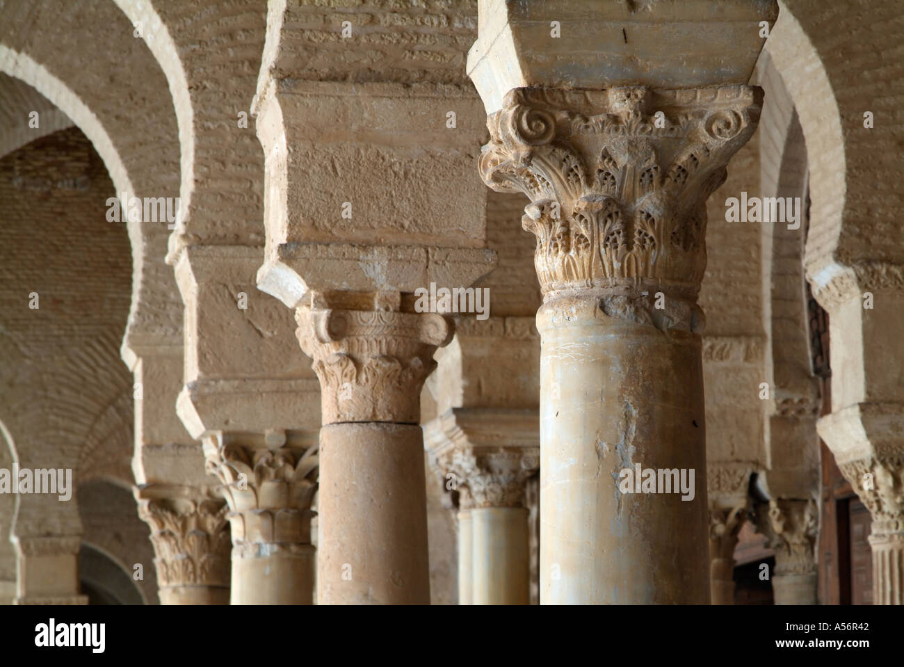 Columns inside the courtyard of the Great Mosque (or Sidi Okba Mosque ...