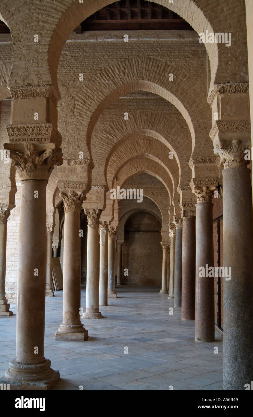 Columns inside the courtyard of the Great Mosque (or Sidi Okba Mosque ...