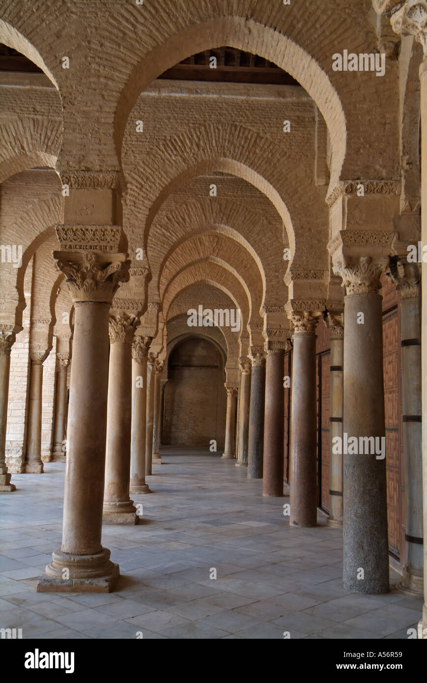 Columns inside the courtyard of the Great Mosque (or Sidi Okba Mosque ...