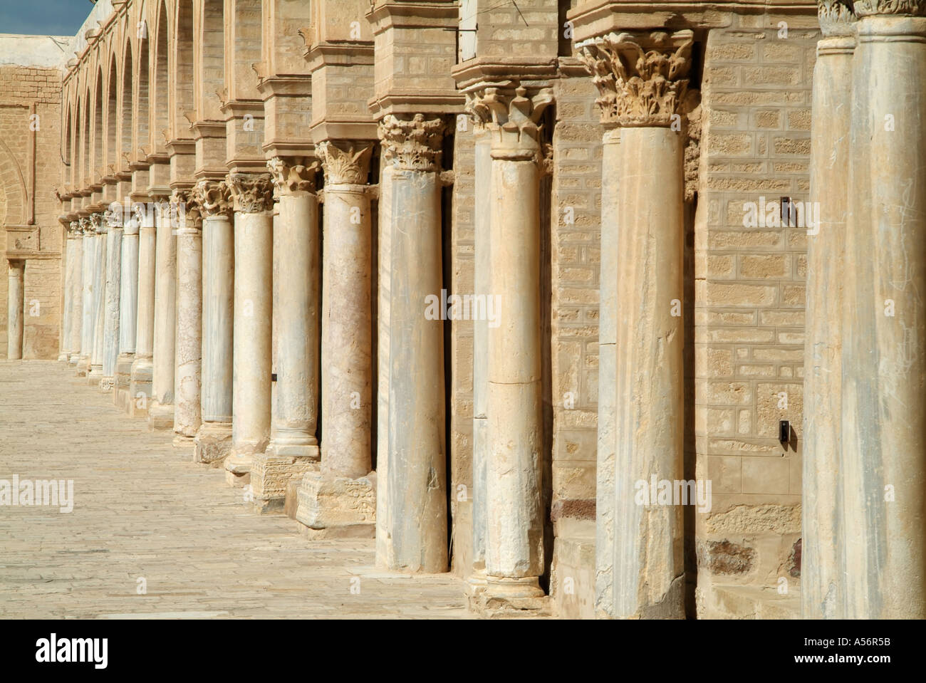 Columns inside the courtyard of the Great Mosque (or Sidi Okba Mosque ...